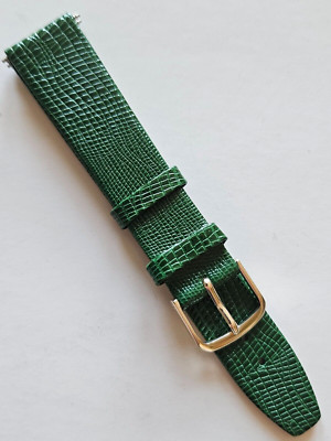 18mm - Green Genuine Leather Watch Band - ( Gold Buckle / Pins Included ...