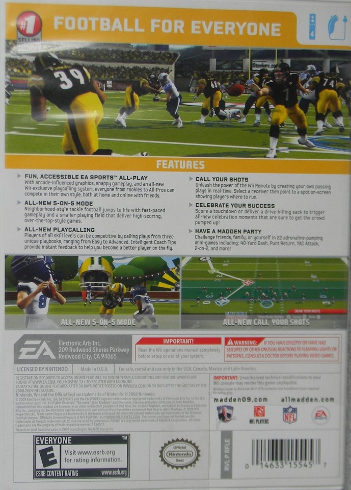 Wii Game (Nintendo Wii) Madden All Play NFL Football 2009 / With Manual ...