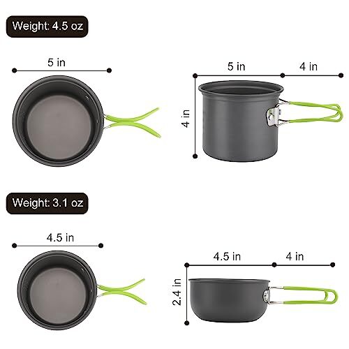 14pcs Camping Cookware Mess Kit, Non-Stick Lightweight Pots Pan Set ...