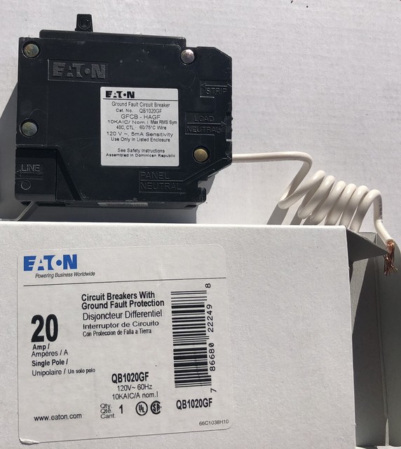 Eaton 20 Amp GFCI Bolt On Circuit Breaker QB1020GF Single Pole. Tested ...
