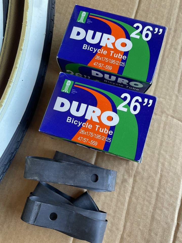 26" x 2.125 Beach Cruiser Bike White Wall Tires Tubes Pair DURO Brick ...