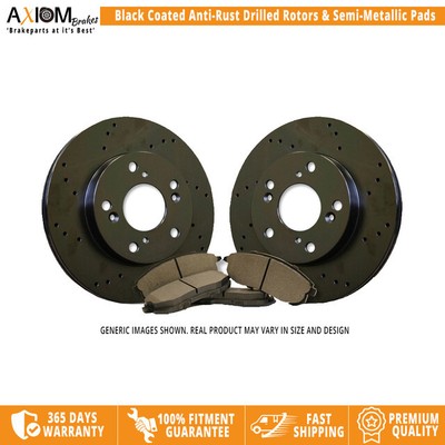 2 Brake Rotors Black Anti-Rust Drilled 4 Semi-Metallic Pads Front Kit ...