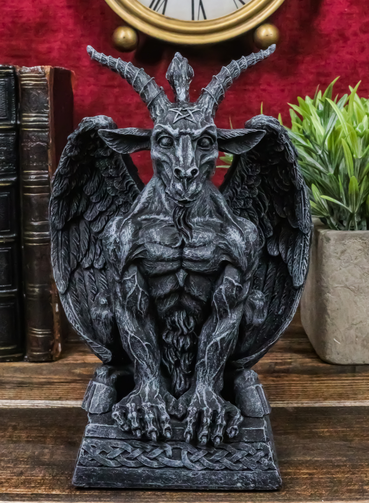 Gothic Sabbatic Goat Winged Baphomet Gargoyle Crouching On Pedestal ...