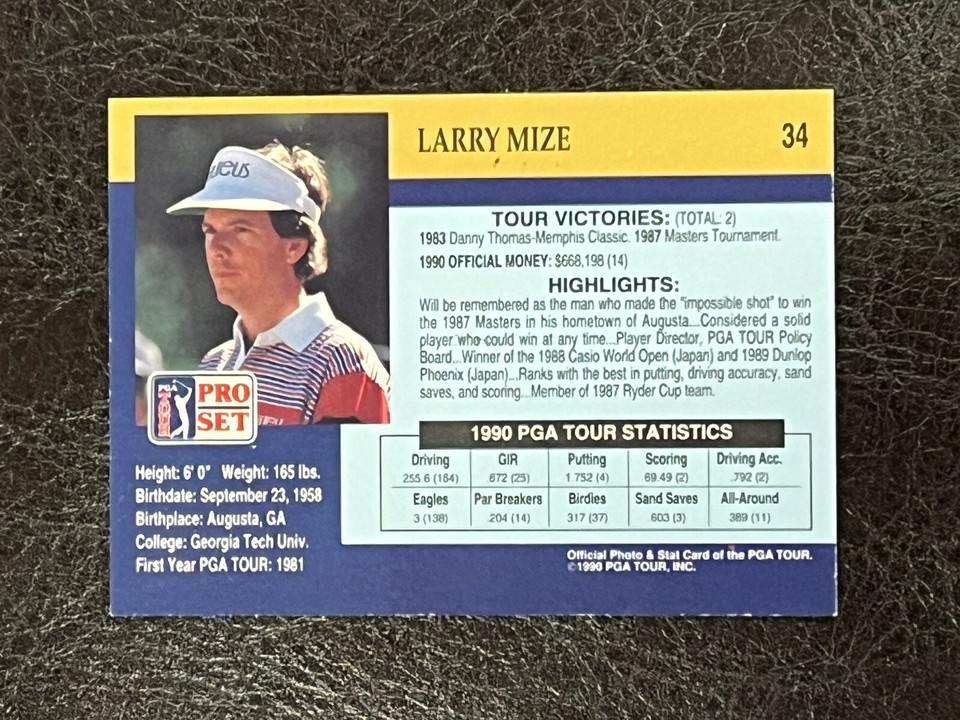 1990 Pro Set PGA Golf Larry Mize #34 NM-MT Rookie RC AUTO Autograph ...