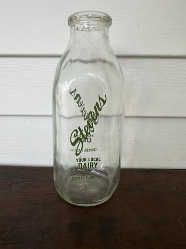 Vintage Stevens Dairy Quart Glass Milk Bottle Coopers Plains NY ...