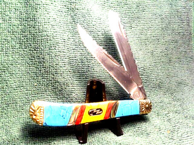 Pocket Knife Trapper Turquoise Handles File-Worked Blades & Fancy ...