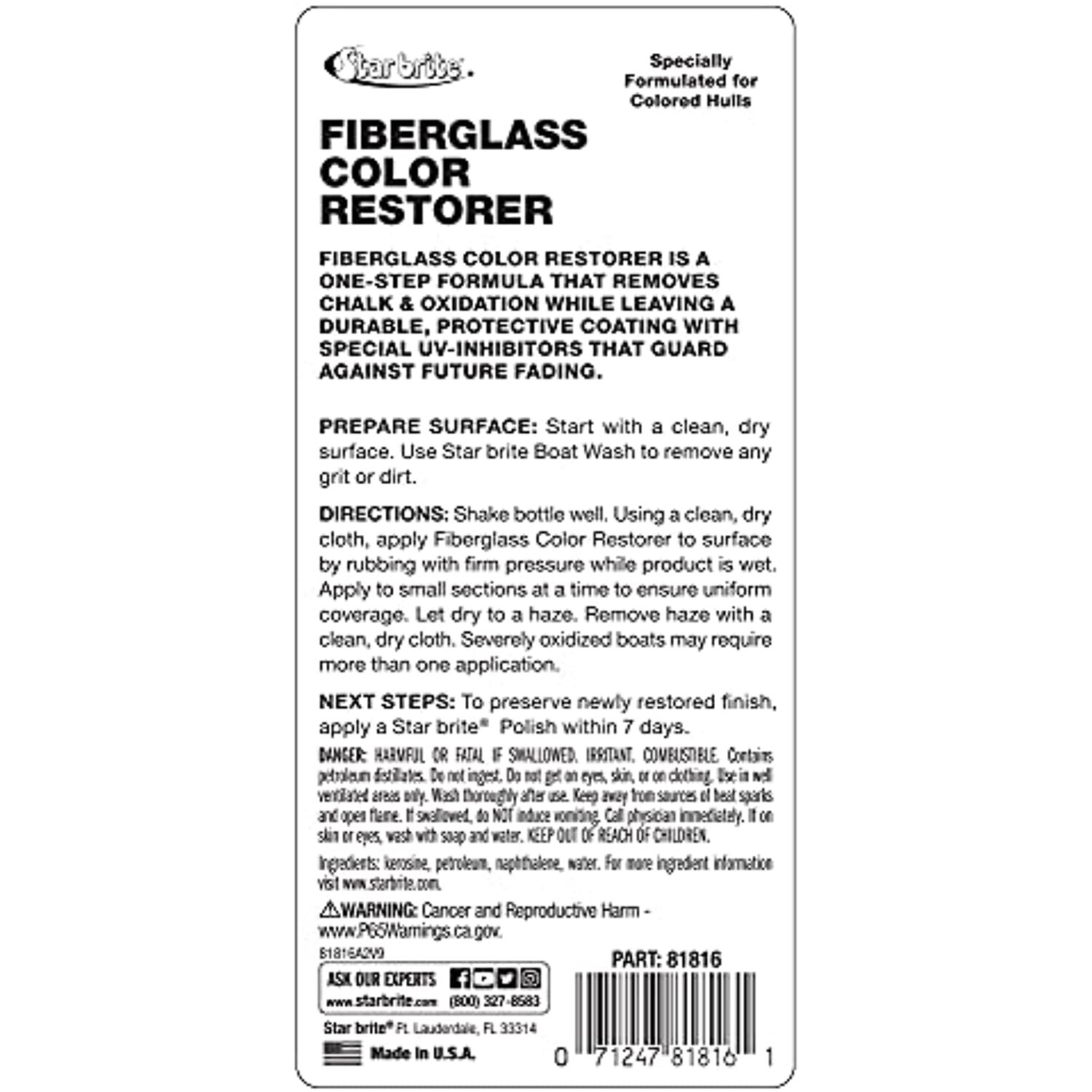 STAR BRITE Fiberglass Color Restorer With PTEF - 16 OZ (081816PW) | eBay