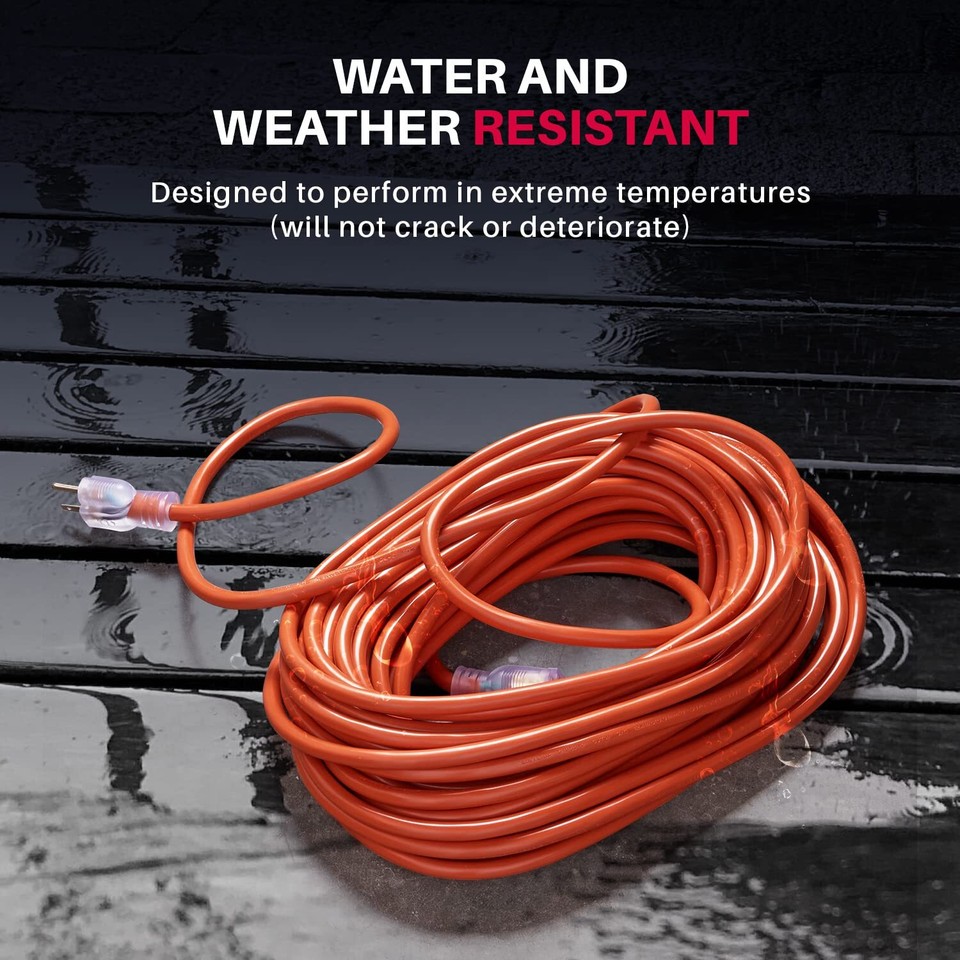 200ft Power Outdoor Extension Cord & Indoor - Waterproof Electric Drop ...
