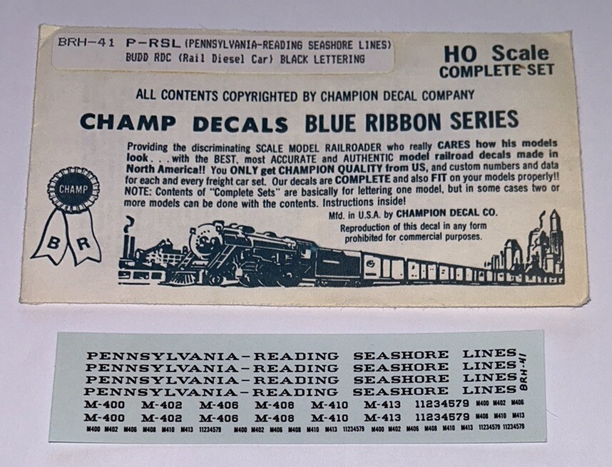 CHAMP HO DECAL-PENN-READING SEASHORE LINE/PRSL RDC CARS (DOES 2) - #BRH ...