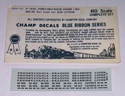 CHAMP HO DECAL-PENN-READING SEASHORE LINE/PRSL RDC CARS (DOES 2) - #BRH ...