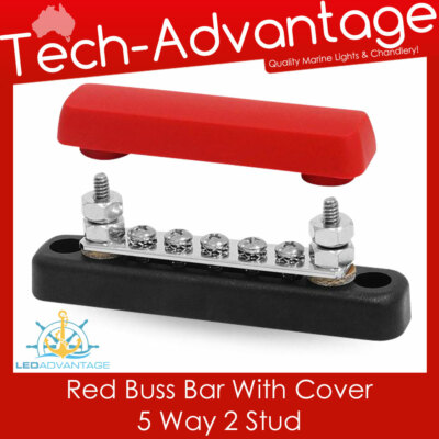 12v 24v Red Buss Bar with Cover 5 Way 2 Stud Electrical Connection ...