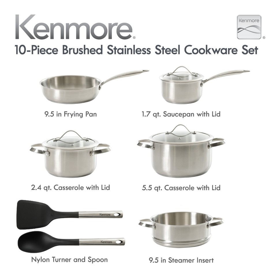 Kenmore Aiden 10-Piece Stainless Steel Pots and Pans Cookware Set | eBay