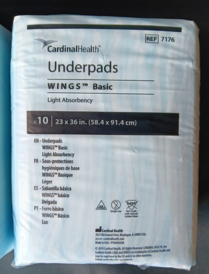 Lot of 6 Cardinal Health Underpads Wings Basic Light Absorbency 10ct 23 ...
