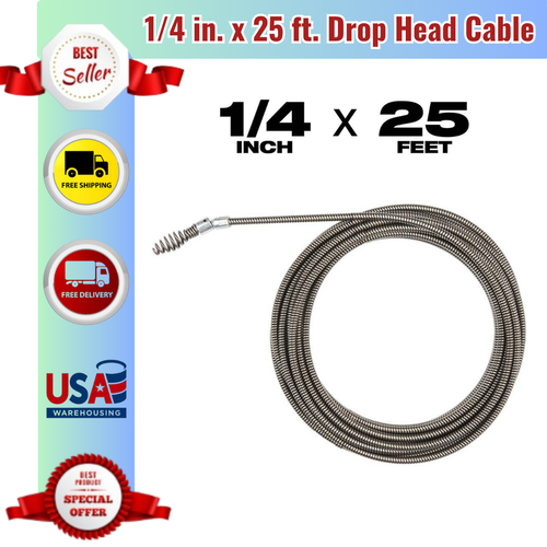 NEW Replacement Cable Drop Head Cable 1/4in x 25ft TRAPSNAKE Drum Auger ...