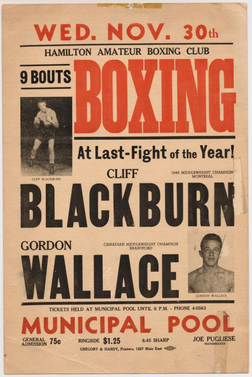 Vintage Boxing Original Poster Cliff Blackburn vs Gordon Wallace 25422 ...