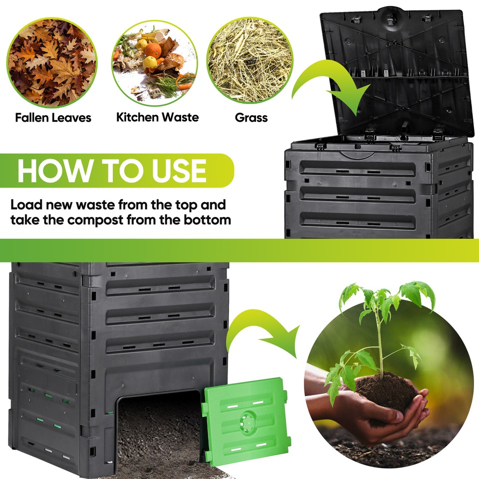 Composting Bin Easy Assembly & 80 Vents Fast Creation of Fertile Soil ...