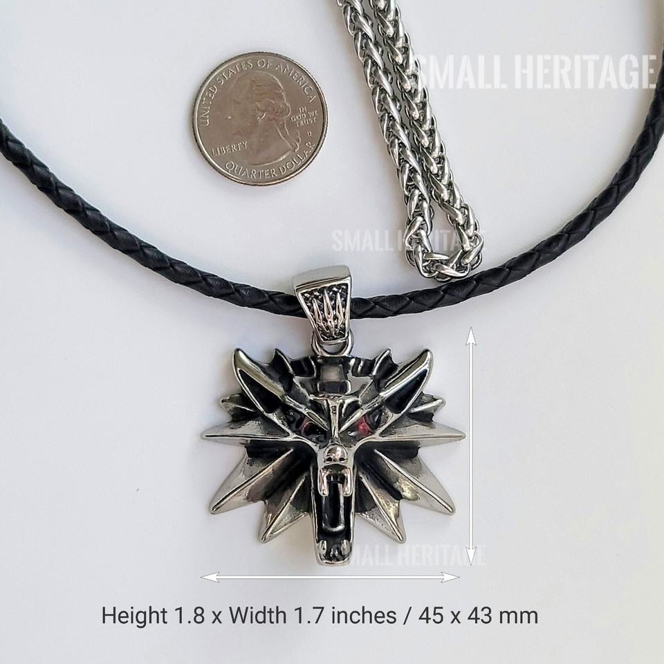 Wolf Head Witcher Necklace Stainless Steel Large Pendant Chain Wizard ...