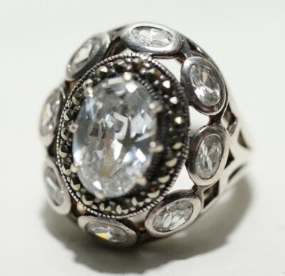 Crystal Solid 925 Sterling Silver Ring - Size 7 - Marked / Signed " WS ...
