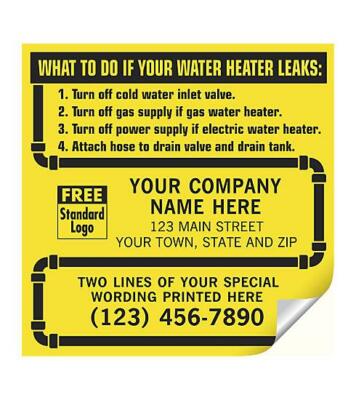 250 Water Heater Service Labels, With Pipe Border / 5" x 5" / Nebs ...