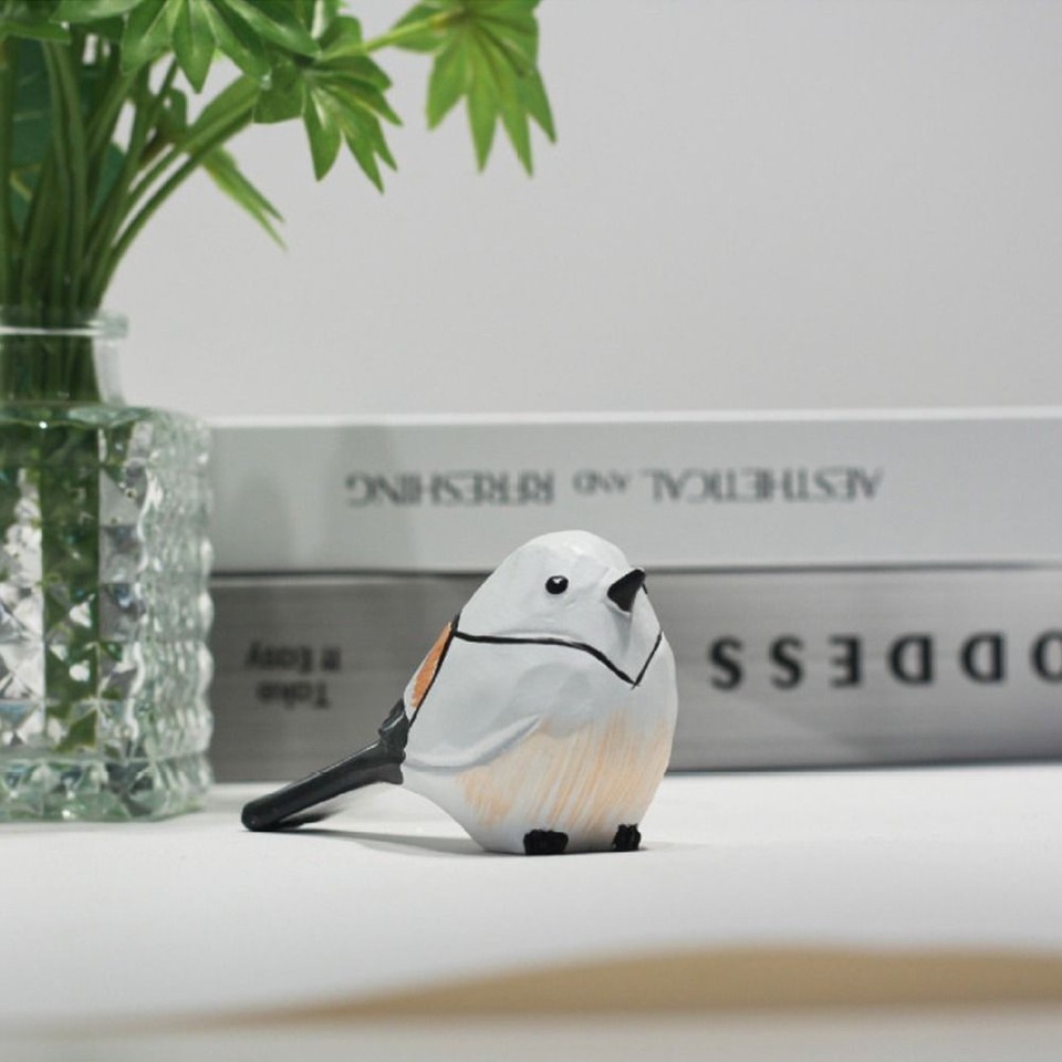 Handmade Long-tailed Tit Figurine Cute Robin Bird Ornament Tabletop ...