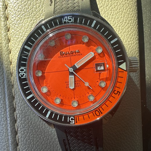 Bulova Oceanographer Snorkel Automatic Diver Orange Dial Black Rubber ...