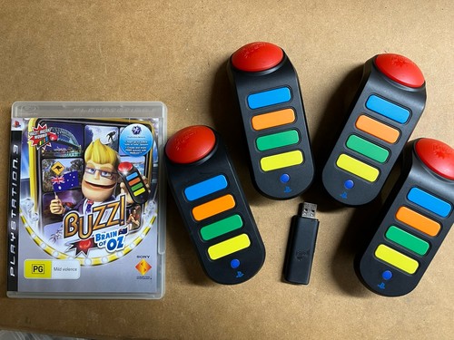 SONY PLAYSTATION 3 PS3 BUZZ CONTROLLERS WIRELESS BUZZERS + USB DONGLE ...