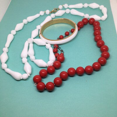 Red & White Lot Necklaces & Bracelet | eBay