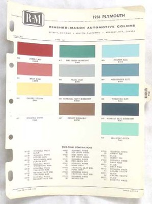 1956 PLYMOUTH R-M COLOR PAINT CHIP CHART ALL MODELS ORIGINAL MOPAR | eBay