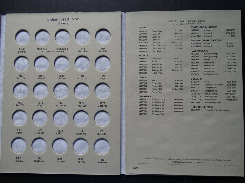Set of 2 - He Harris Flying Eagle Indian Penny Coin Folders 1857-1940 ...