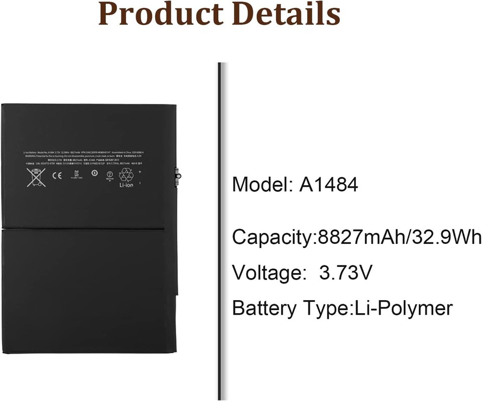 Battery For Apple iPad Air 5th Gen Part A1484 020-8330-A MD787LL ...