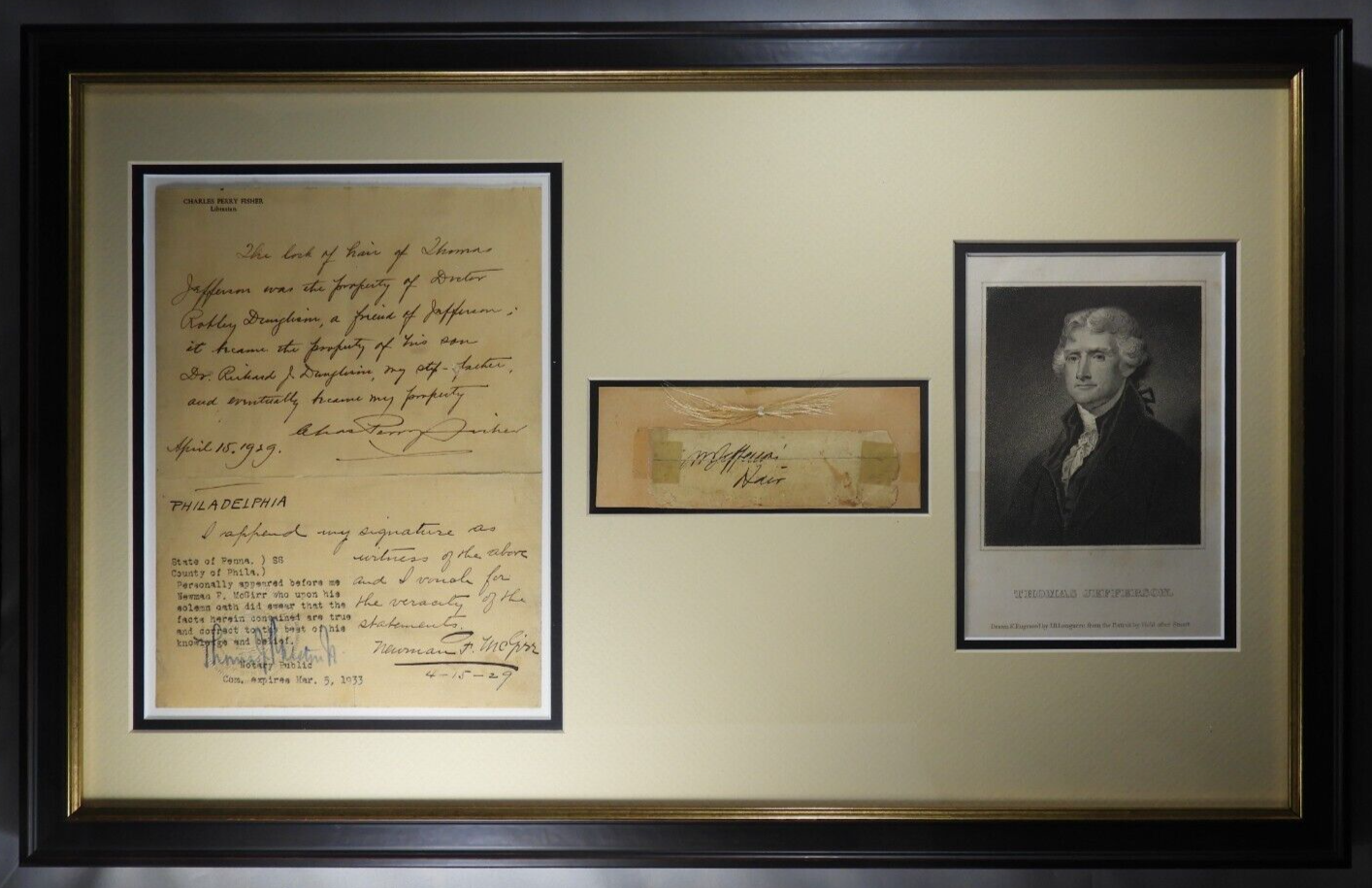 Large Lock of Thomas Jefferson's Hair - Provenance Handwritten by His ...