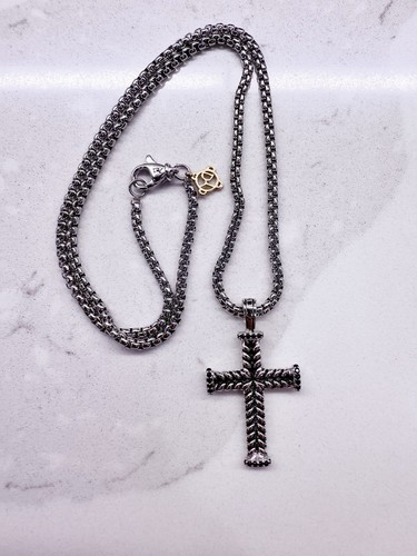 David Yurman Sterling Silver Chevron Cross Necklace with Black Diamonds ...