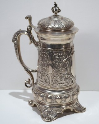 German 830 Silver Tankard Repousse Lion Face | eBay