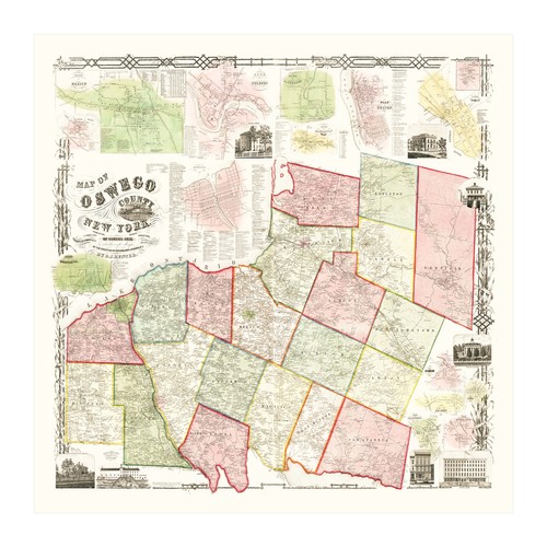 Old Map of Oswego County, NY 1854 - Vintage New York Art | eBay