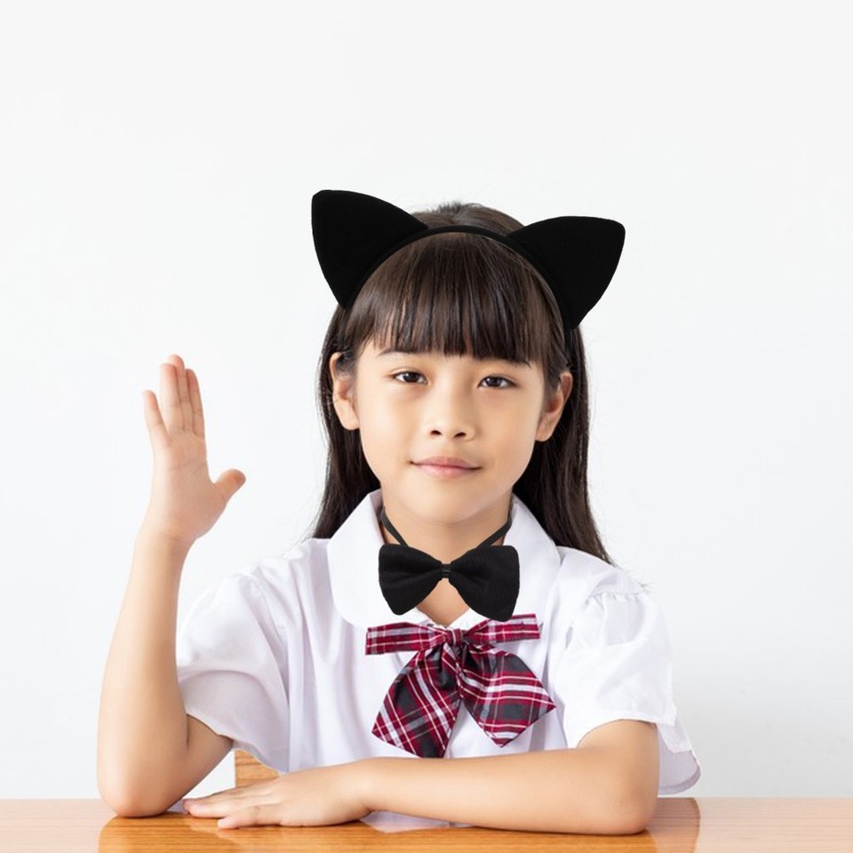 3Pcs Kids Cat Ears Headband Bow Ties Tail Set Party Cosplay Costume ...