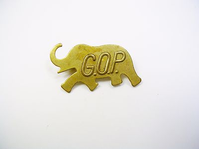 VINTAGE CAMPAIGN PIN GOP ELEPHANT REPUBLICAN PARTY MID CENTURY BRASS ...