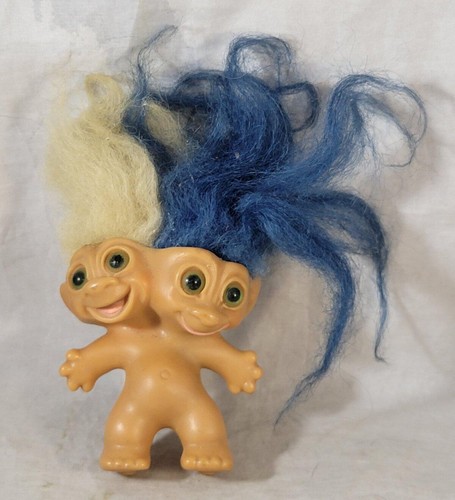 Vintage 1965 Uneeda Double Headed Troll Doll Blue White Hair | eBay