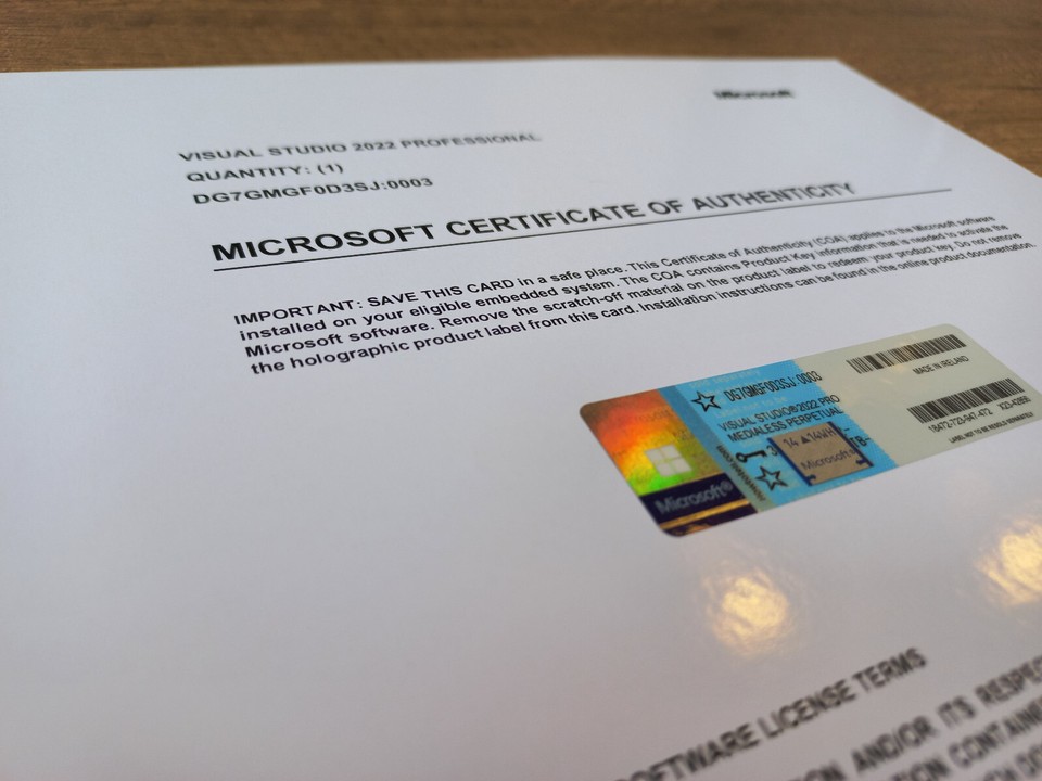 Microsoft Visual Studio 2022 Professional CoA AUTHENTIC License ...