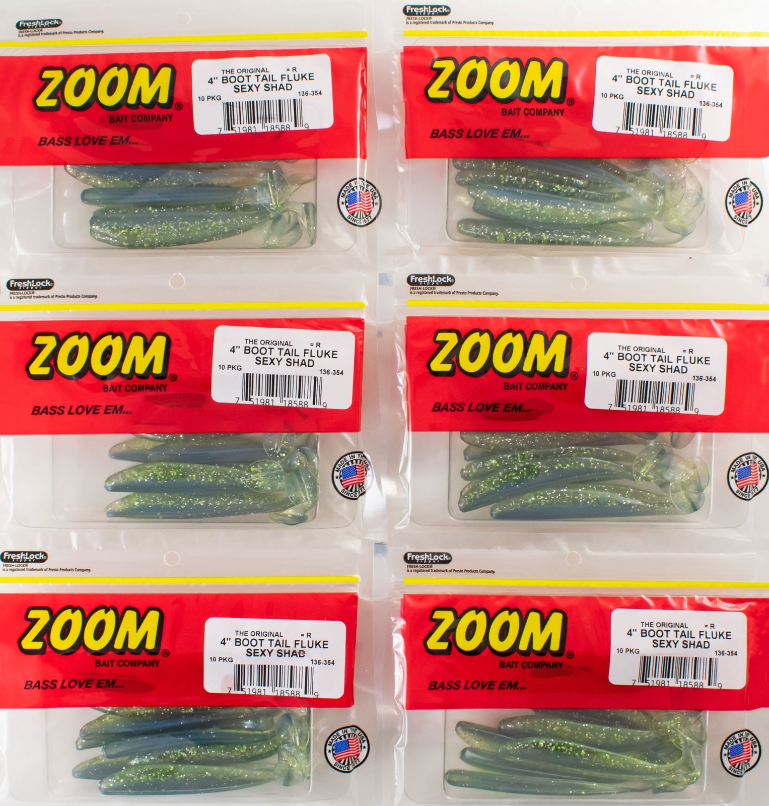 (LOT OF 6) ZOOM BOOT TAIL FLUKE 4" 136-354 SEXY SHAD A6456 | eBay