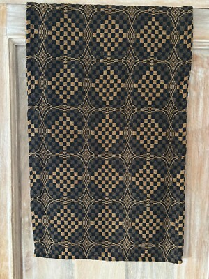 Primitive Colonial Style BLACK MUSTARD COVERLET TABLE RUNNER Woven ...