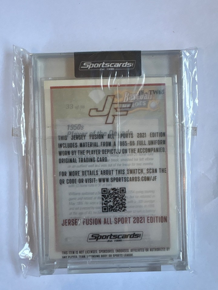 2021 Jersey Fusion Ted Williams 1965 Game Patch 33/36 #JF-TW65 | eBay UK