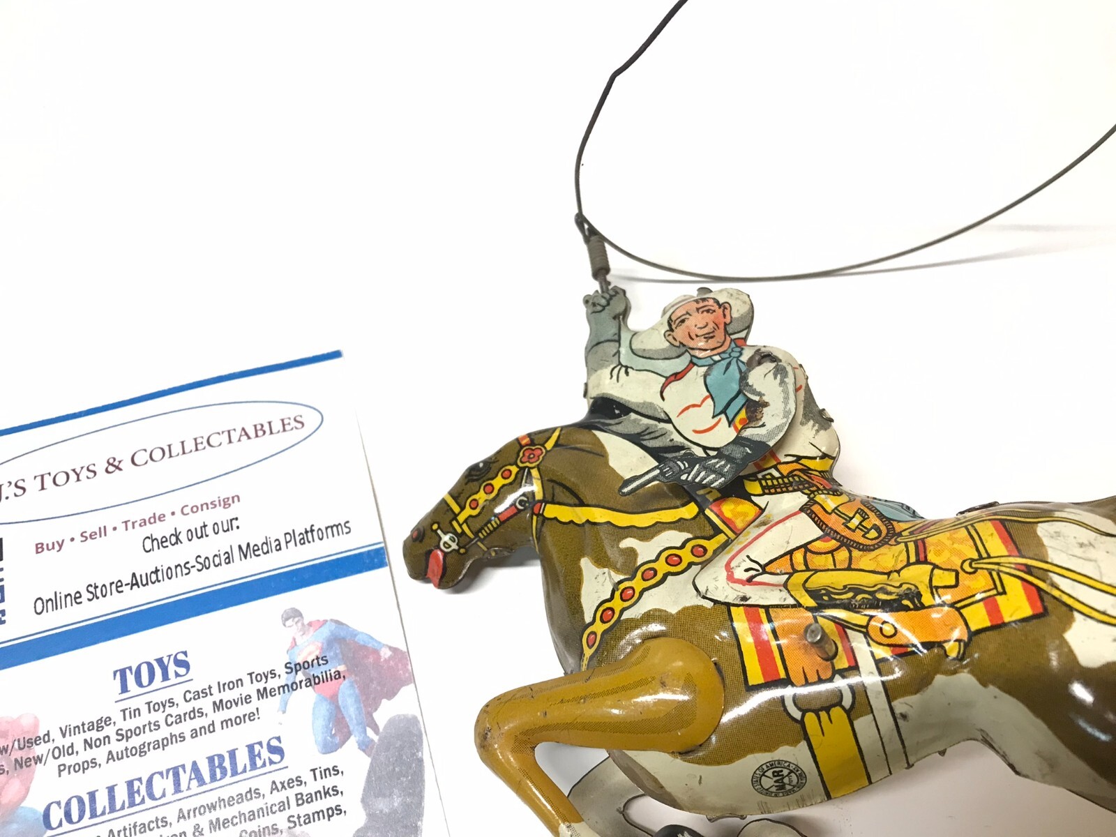 VINTAGE 1940’s MARX TIN WIND UP HORSE WITH COWBOY AND LASSO NICE ...