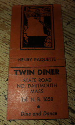 1940s-50s Twin Diner North Dartmouth Massachusetts Matchcover Henry ...