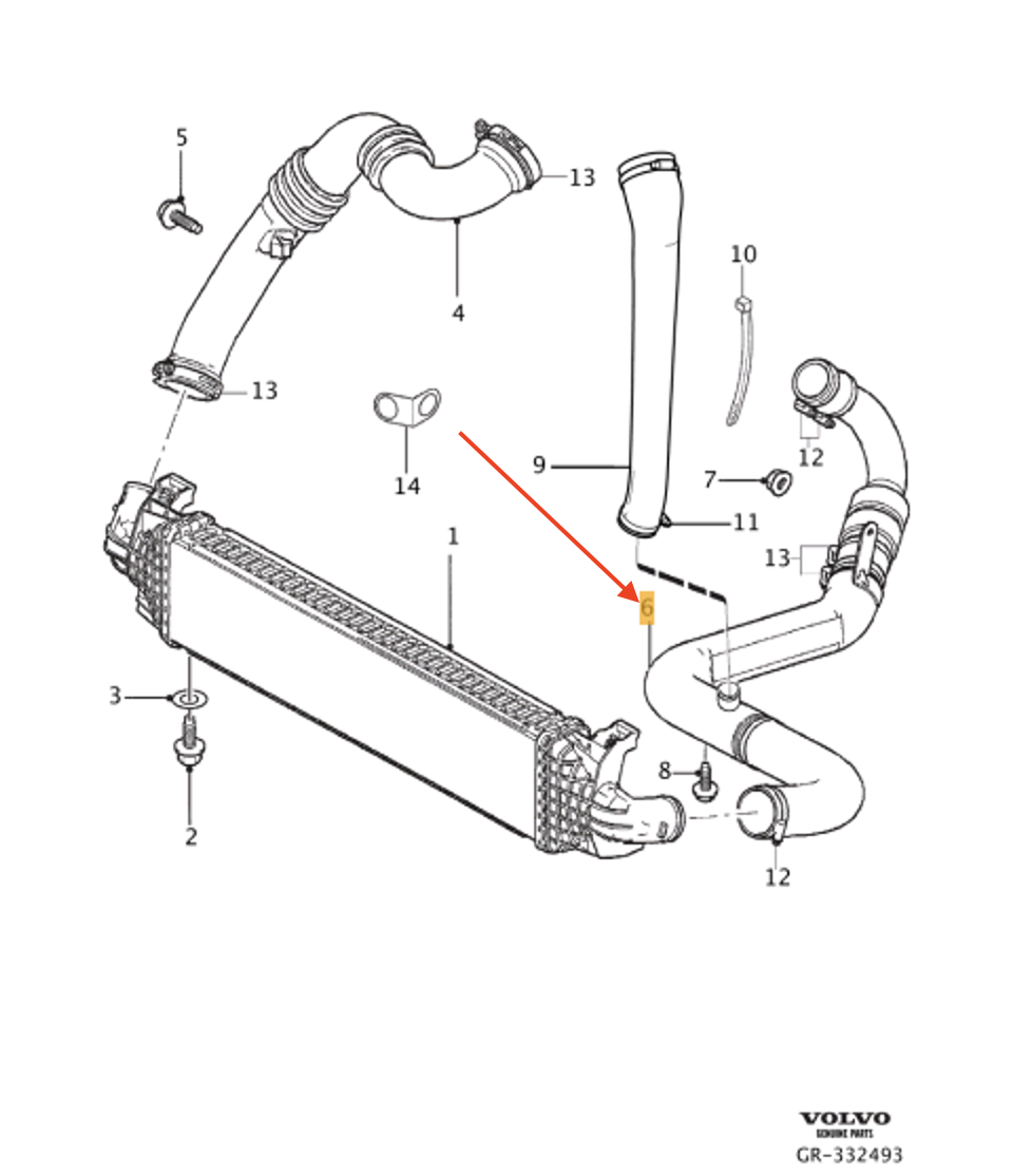 Volvo 2.0D Charge Air Pipe (Non-DPF) Intercooler Part Number: 30792792 ...
