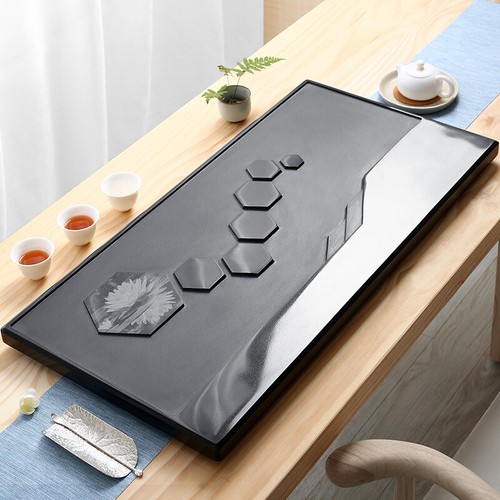 rectangle serving tray black stone tea tray weighted tea boat water ...