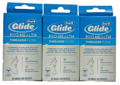3 Pack Oral-B Glide Pro Health Threader Floss Single Use Packets 30ct ...