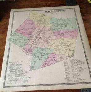 1867 Original antique map of Wallingford,Connecticut, from Beers atlas ...