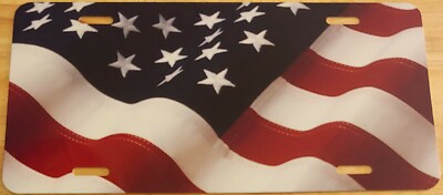 USA UNITED STATES Flag Custom License Plate AMERICAN Emblem WAVE ...
