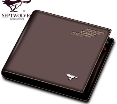 Septwolves men women cow leather wallet purse card bag bifold brown ...