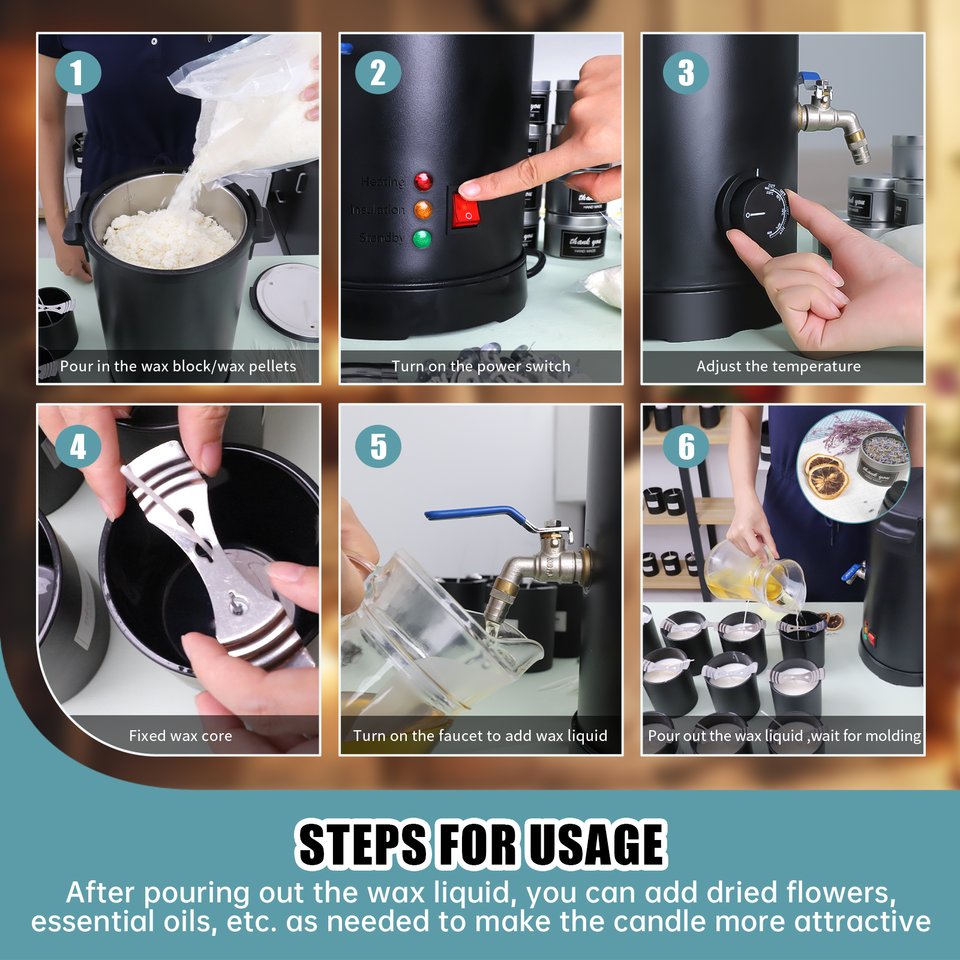 Wax Melter Candle Making Holds 5.5 Qts of Melted Easy Pour Valve 5L ...